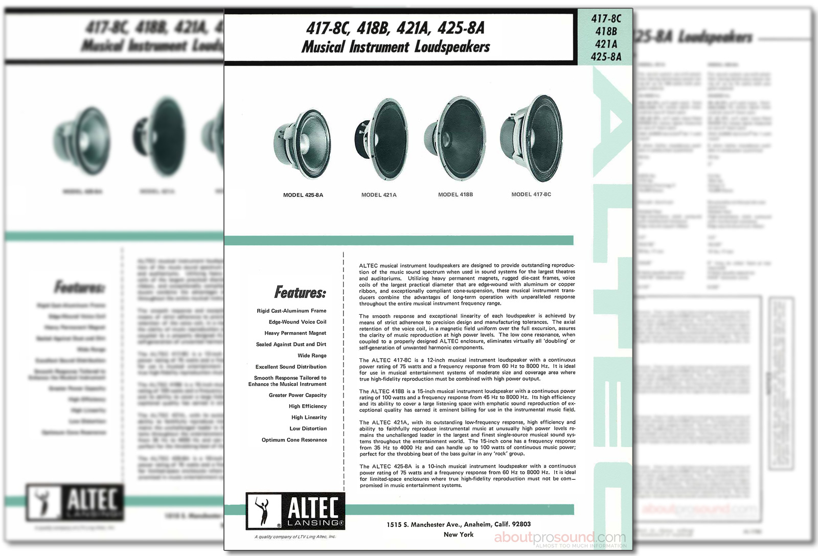 Altec 417-8C, 418B, 421A, 425-8A MI Loudspeakers Data (c.1968 ...
