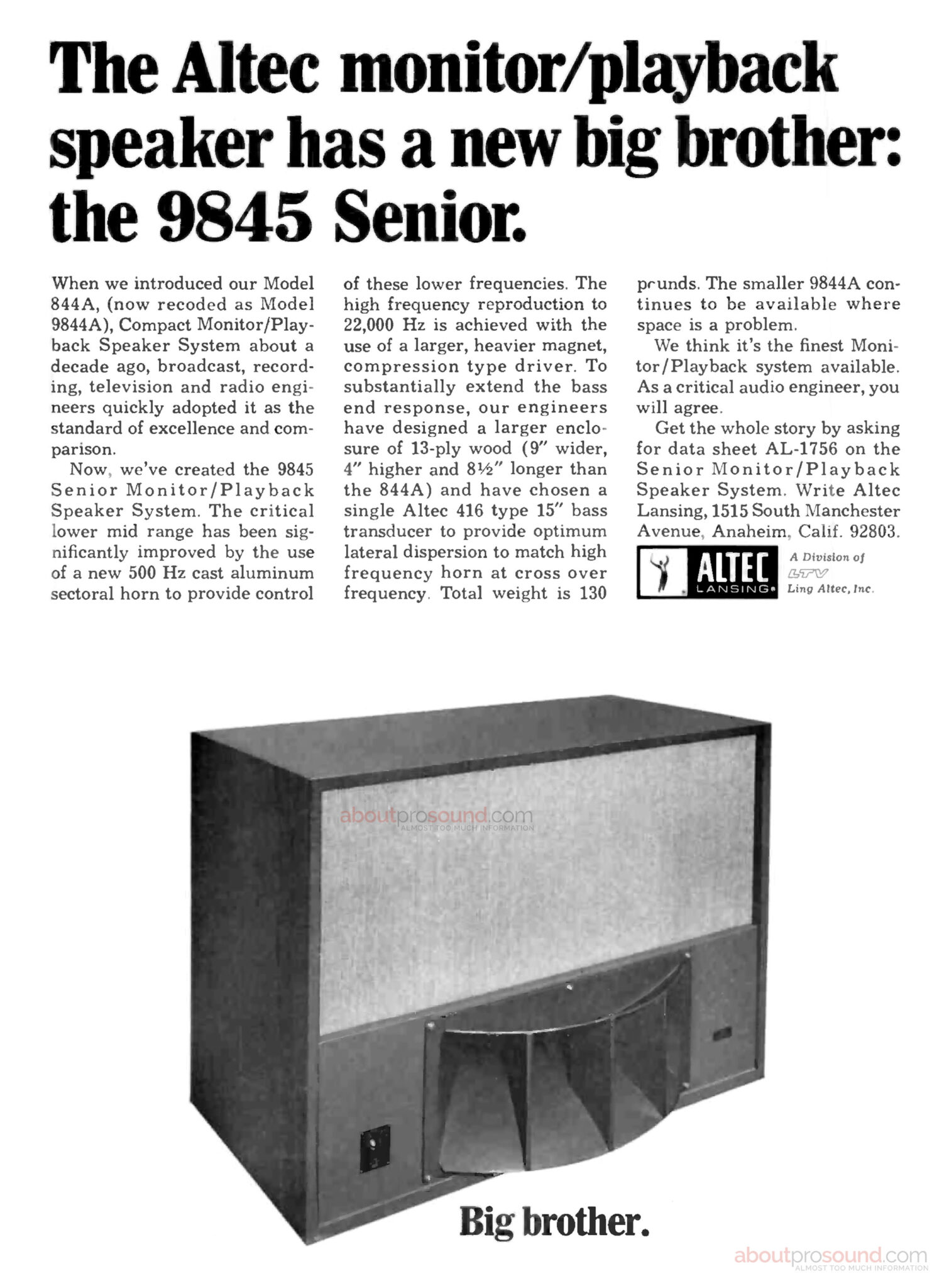 Altec 9845 Studio Monitor Ad (c.1968) - AboutProSound - Interesting Pro ...
