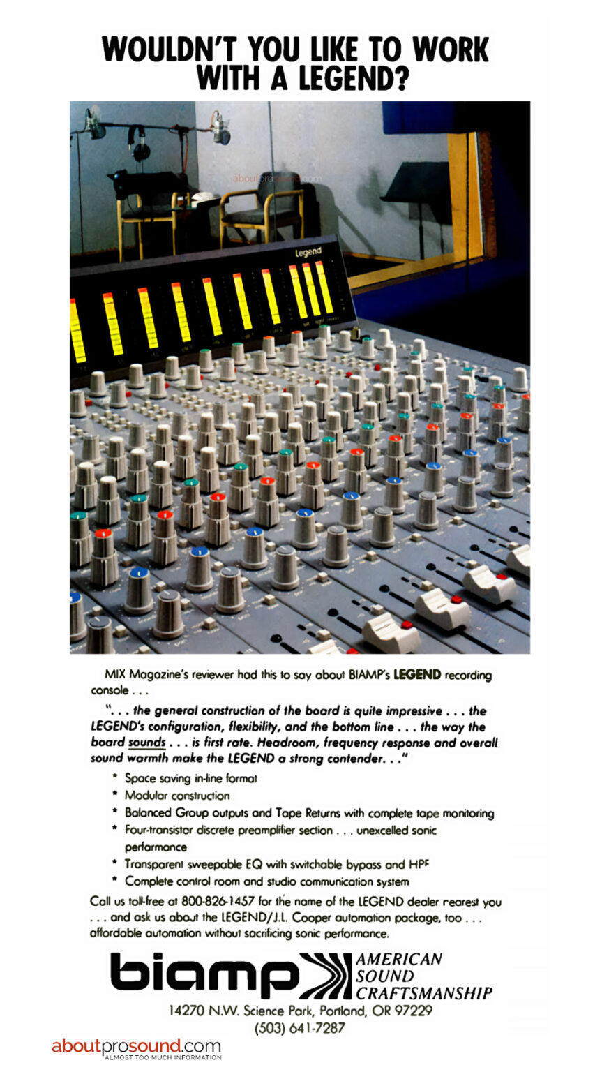 1989 Biamp Legend Console Ad - About ProSound - Interesting stuff in ...