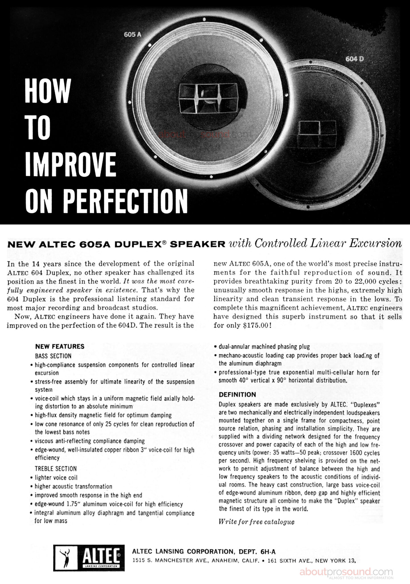 1958 ALTEC 605A Duplex Speaker Ad - About ProSound - Interesting stuff ...