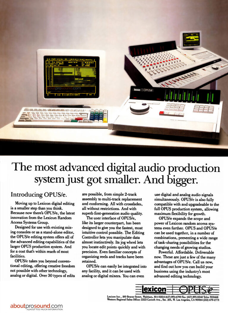 1989 Lexicon Opus Digital Audio Production System Ad - About ProSound ...