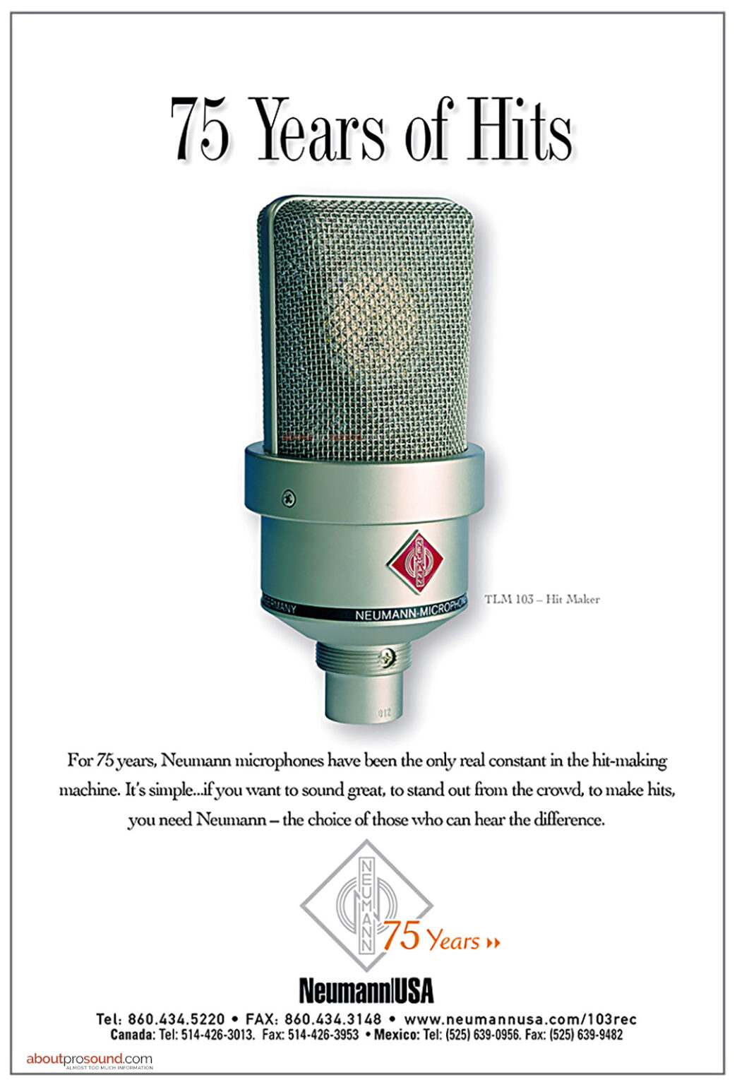 1975 Neumann TLM103 Hit Maker Microphone Ad - AboutProSound ...